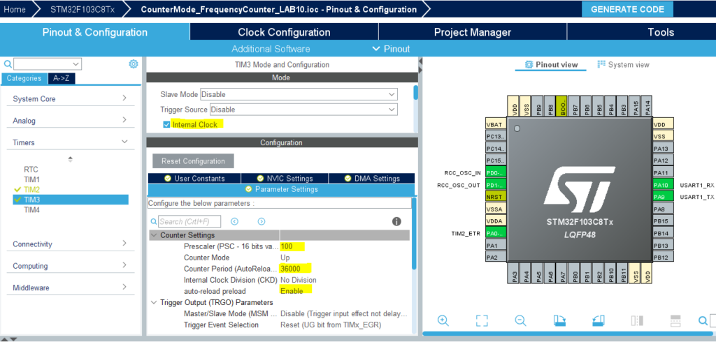 STM32 Counter Mode Example - Frequency Counter With Timer Module