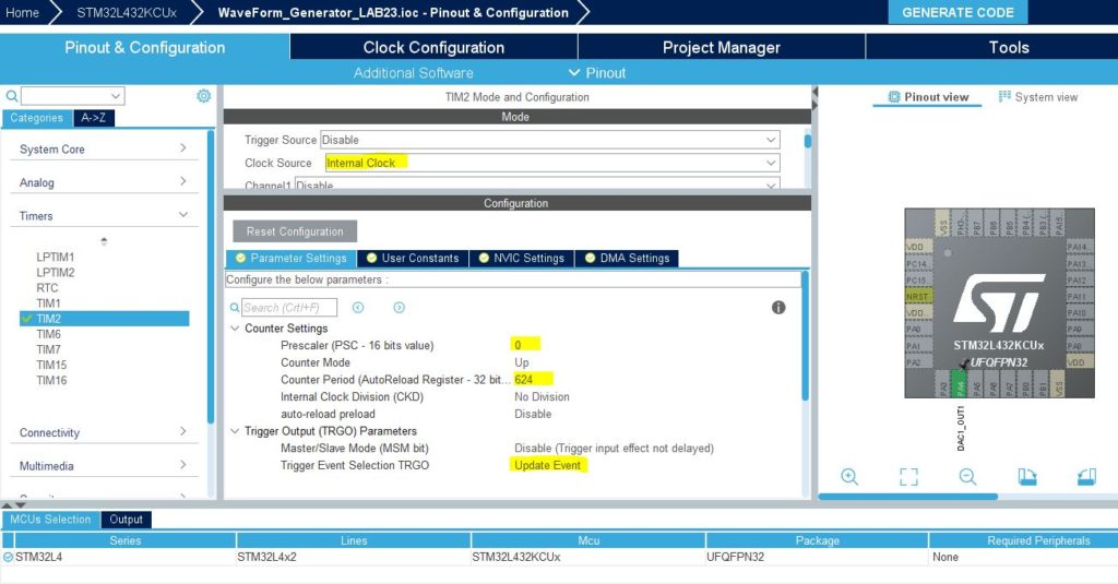 STM32 DAC DMA Sine Wave Generation - STM32 DAC DMA Example