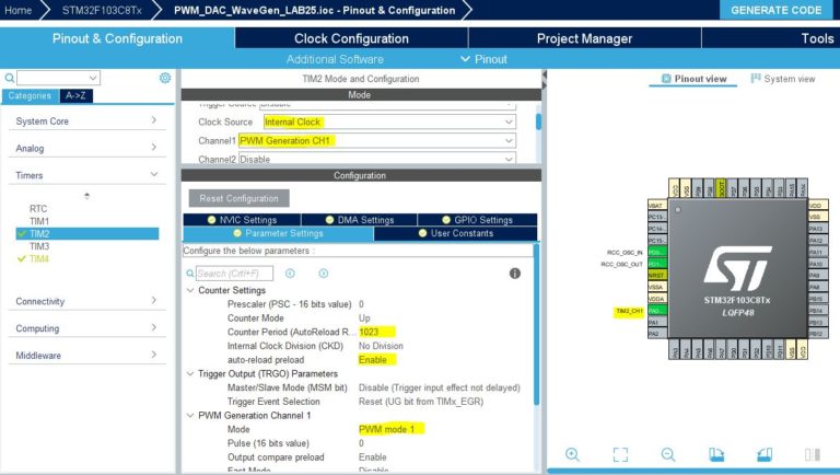 STM32 Change PWM Duty Cycle With DMA For Sine Wave Generation