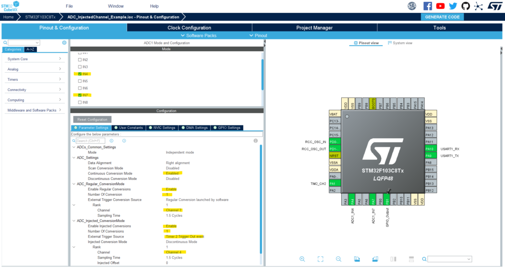 STM32 ADC Injected Channel Conversion Mode With Example