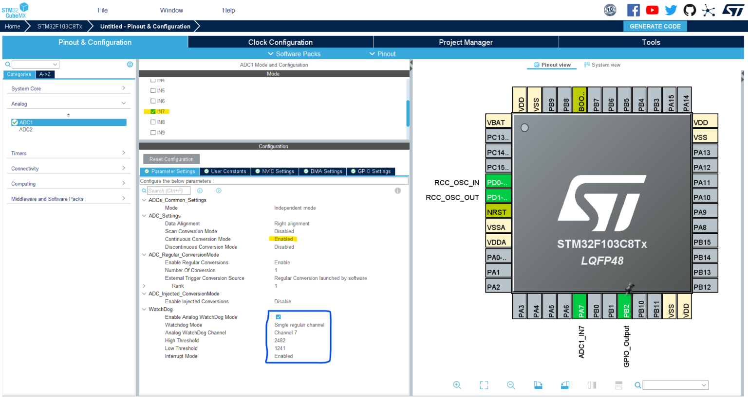 STM32 Analog Watchdog ADC Configuration & Code Example