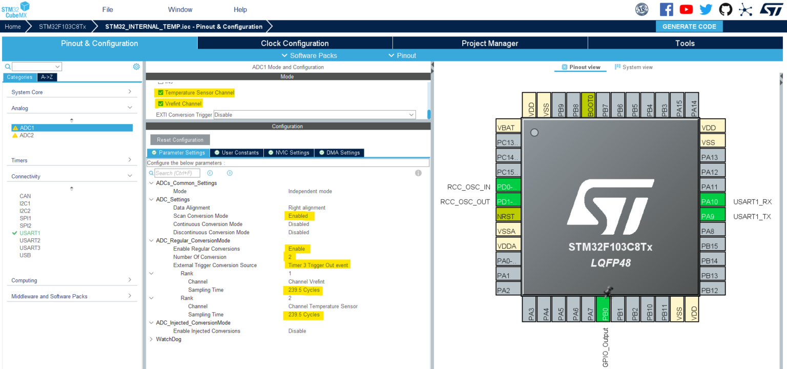 Stm32 Internal Temperature Sensor Reading Example Code Deepblue