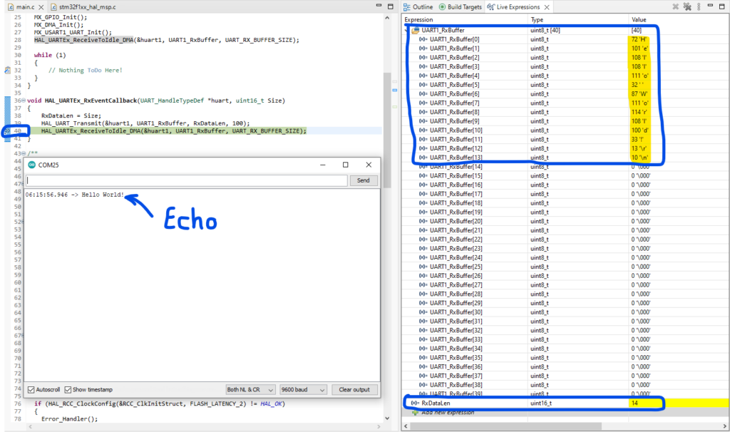STM32 UART Receive Unknown Length (IDLE Line Detection)